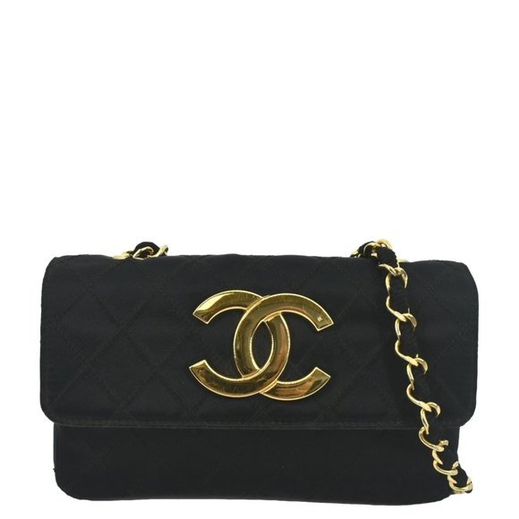 CHANEL | Bags | Chanel Mini Flap Quilted Satin Crossbody Bag Black ...